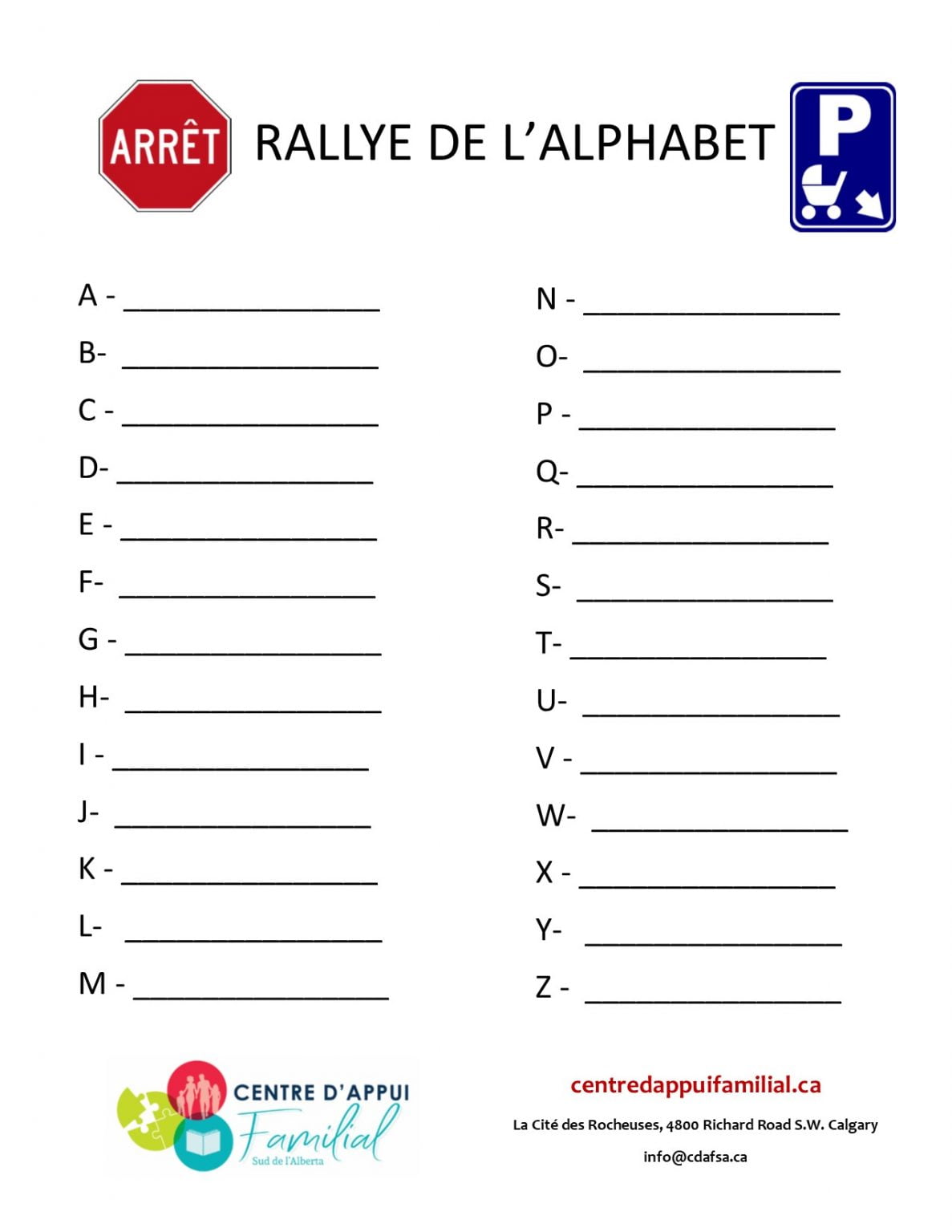 Jouer en famille à l'extérieur - Rallye de l'alphabet - Le Centre d ...